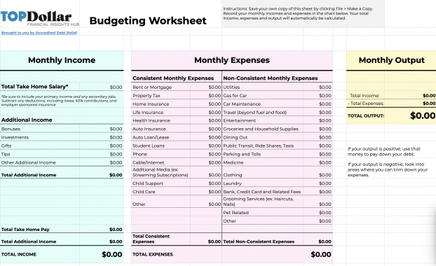 Start Budgeting With Our Free Worksheet - Top Dollar